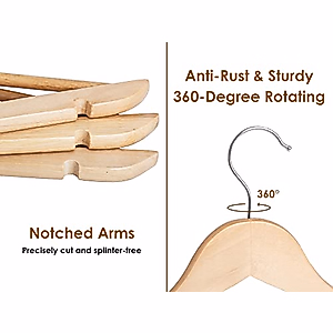 StorageWorks Wooden Coat Hanger, 20 Pack Heavy Duty Clothes Hangers, Natural Wood Color, Natural Wood Hangers for Shirts, Jackets, Pants, Suits