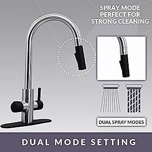 Westbrass KH41A-26 HotMaster 4 in 1 Single Handle Kitchen Faucet Only with Push Button Dual Spray Mode Pull Down Nozzle Head, Polished Chrome