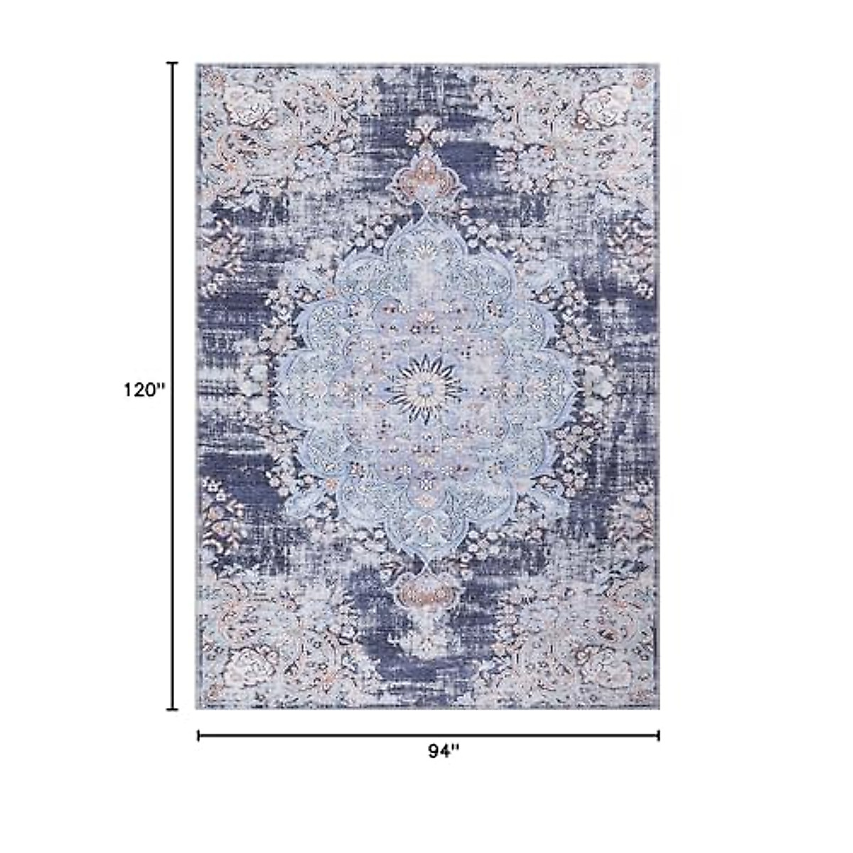 CAMILSON Printed Area Rugs with Ultra Thin Super Strong for Living Room Bedroom, Vintage Rug 8x10, Stain and Water Resistant, Traditional Bohemian Indoor Carpet (8 x 10, Blue)