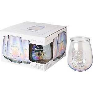 Glaver's Stemless Wine Luster Glasses – Wine Glasses Set of 4 – 21 Fl Oz Iridescent Glassware, with Embossed Logo Home Bar For Wine and Cocktails.
