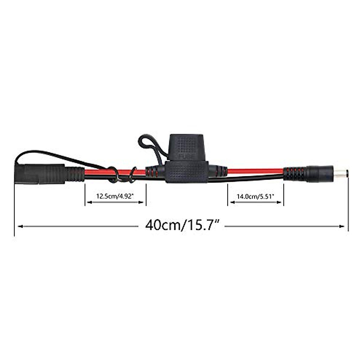 CERRXIAN 40cm 14AWG DC 5.5mm x 2.1mm to SAE 2 Pin Quick Disconnect Wire Harness Extension Cable with 10A Fuse for Portable Powers, Motorcycle Solar Panel Charger