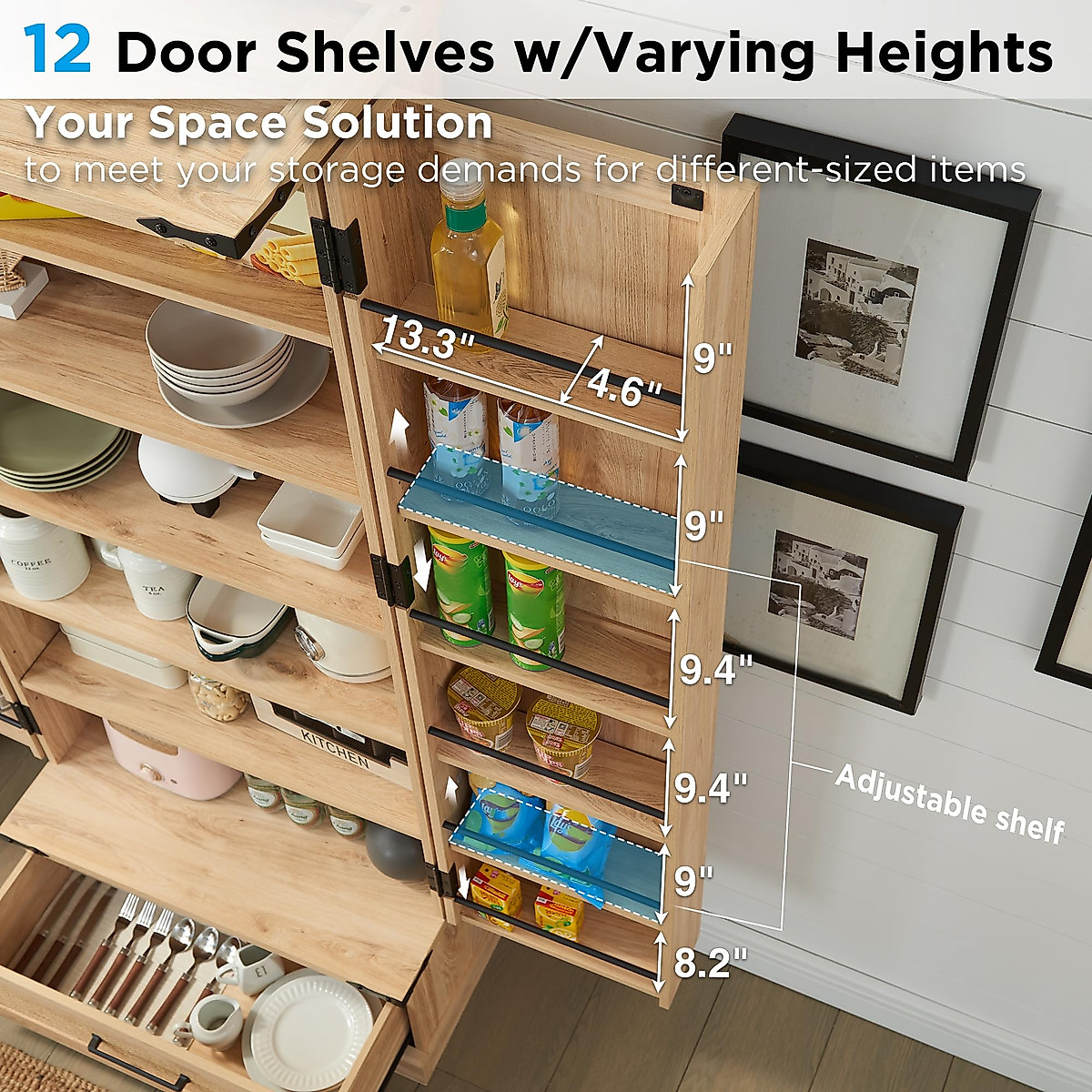 ACCOHOHO 72" Tall Rattan Kitchen Pantry Cabinet with Drawer, Boho Storage Cabinet with 2 Rattan Doors and Shelves, Versatile Large Cabinet for Dining Room, Bathroom, Living Room, Laudry, Natural Oak