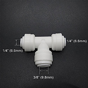 Quick Connect 1/4-Inch-1/4-Inch-3/8-Inch Tee Union for Reverse Osmosis RO Water Filter Pack of 5