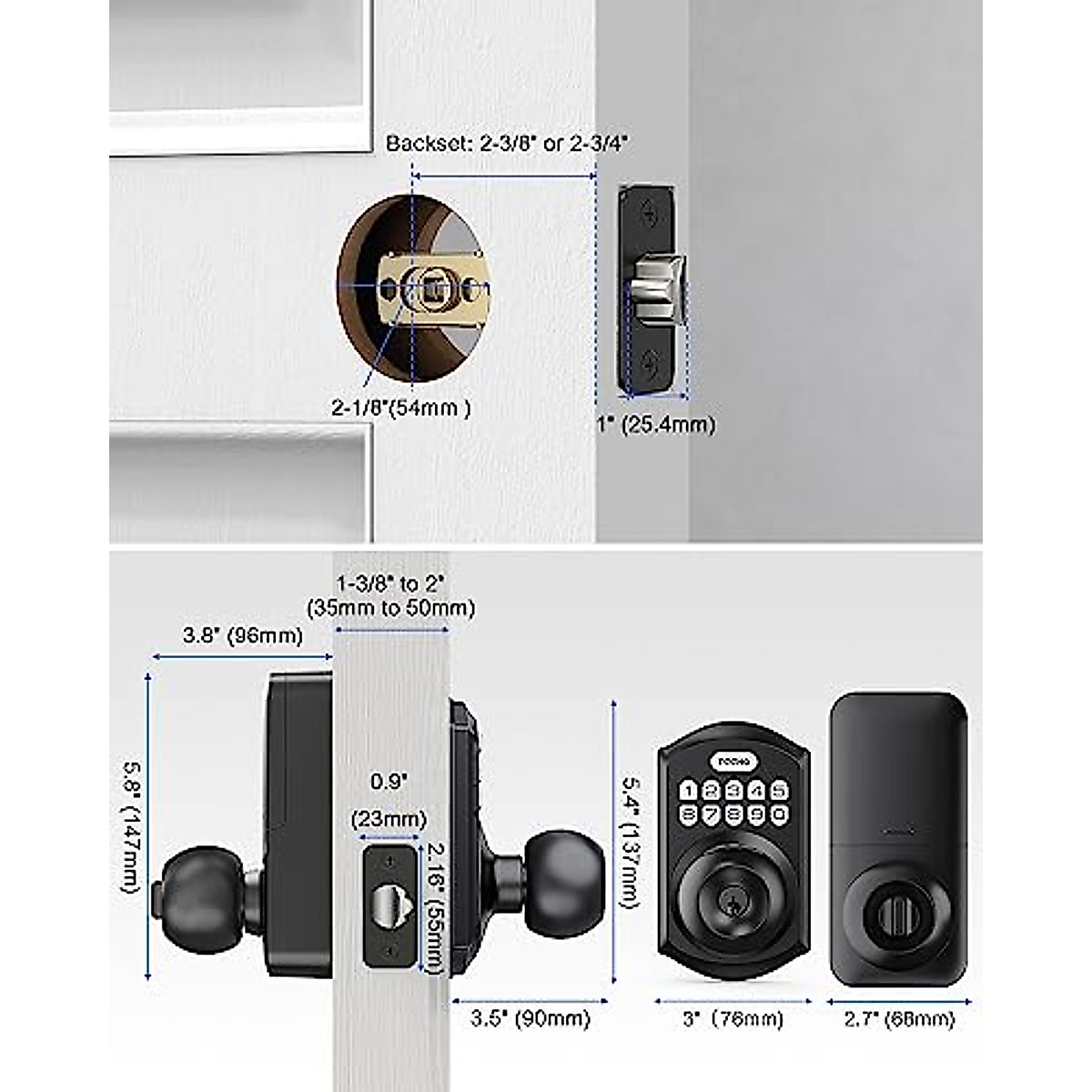 TEEHO Keyless Entry Door Locks with Keypads - Deadbolt Smart Lock - Front Door Lock Set with Door Knob - Auto Lock - Easy Installation - Matte Black