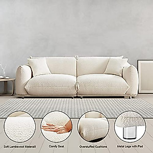 Funkeen Modular Sectional Sofa Couch Furniture Comfy Lambs Wool Fabric 3 Seat Loveseat Sofa Small Mid Century Modern couches for Small Spaces Living Room Bedroom Apartment Office - White