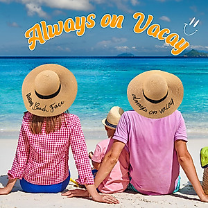 Sureio 12 Pcs Beach Hats for Women 6 Style Embroidered Straw Hat Large Brim Floppy Adjustable Summer Sun Hat for Vocation