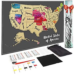 JARLINK Scratch Off USA Map Poster, 12x17 inches United States Map with Unique Accessories Set, Personalized Travel Poster, Gift for Travelers