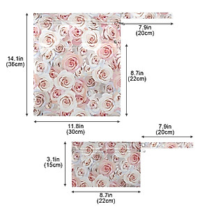 Kigai 2pcs Travel Wet and Dry Bag, Fashion Waterproof Wet Bags for Diapers, Swimwear, ect. Beach/Travel, Pink White Roses