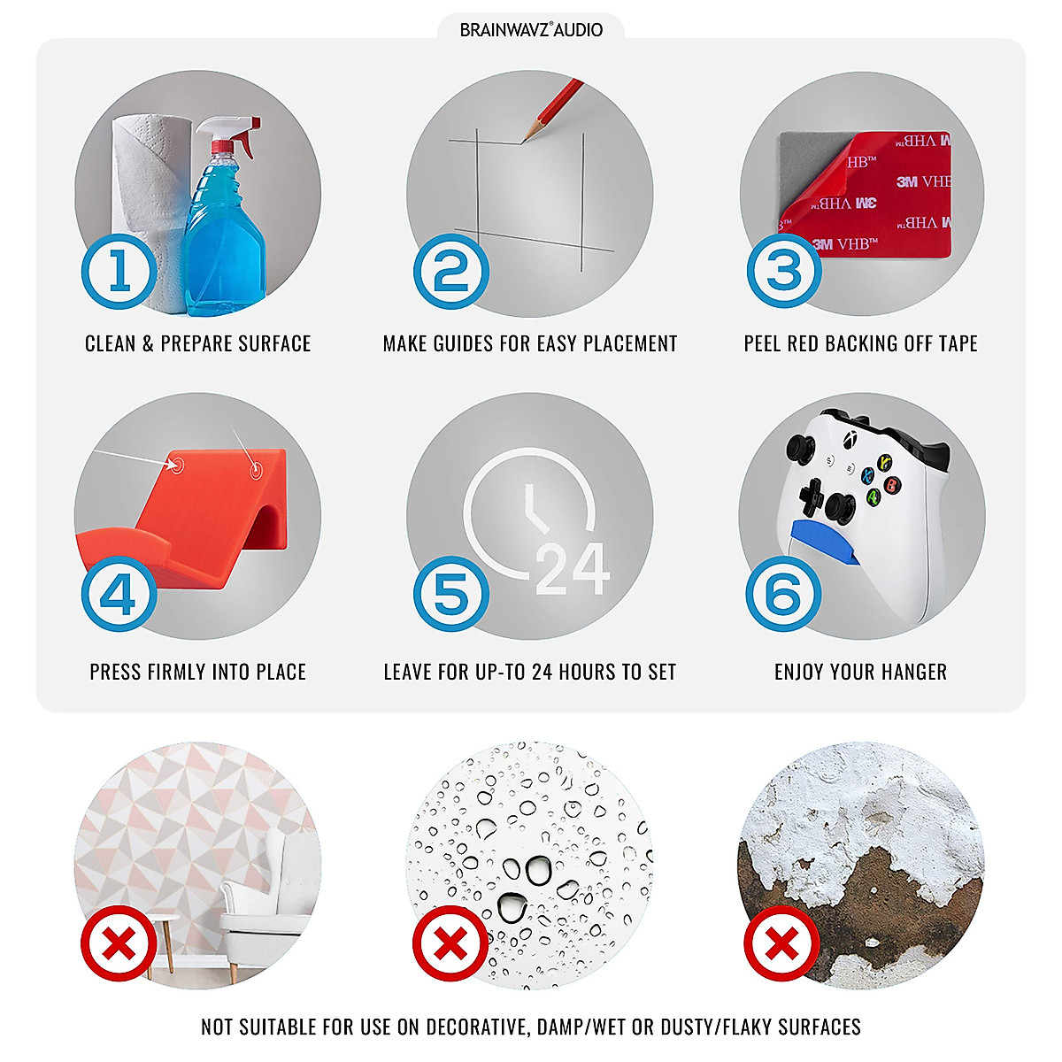 BRAINWAVZ [EOL] Game Controller Wall Mount Stand Holder (2 Pack) for Xbox ONE Switch PS4 STEAM PC Nintendo, Universal Game Controller Accessories - Red & Blue [EOL]