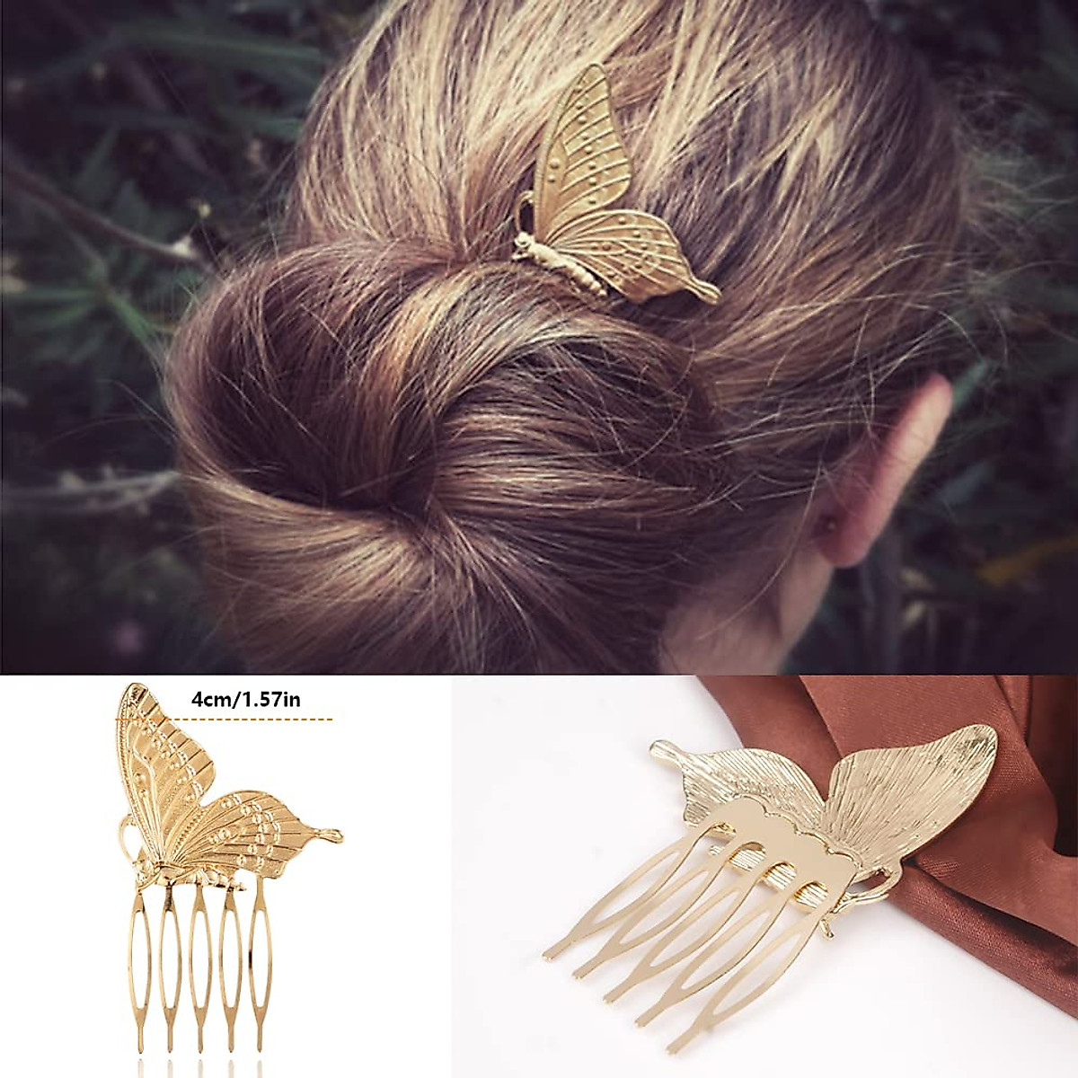 6 Pack Vintage Hair Side Combs Metal for Women Girl, Bridal Leaf Decorative Clips Gold French Twist Hair Slide Comb with Teeth Grip for Bride Wedding Headpiece Hair Accessories