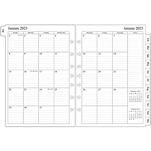 2023 Monthly Planner Refill 5-1/2" x 8-1/4", 12 Months from January 2023 to December 2023, Two Pages Per Month, Ruled Box, Desk Size 4, 7-Hole Punched