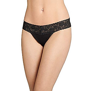 Jockey Women's Underwear Cotton Stretch Lace Thong, Black, M
