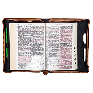 Christian Art Gifts Classic Faux Leather Bible Cover: Be Strong and Courageous - Joshua 1:9 Inspirational Bible Verse with Mountain Lion, Toffee Brown, Medium