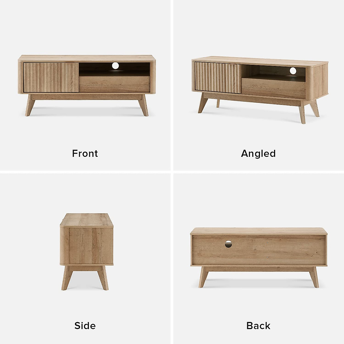 mopio Brooklyn Mid-Century Modern TV Stand, for TVs up to 50” / 59" Waveform Panel, Sleek Curved Profile with Adjustable Shelf and Sturdy Box Frame Leg (Golden Oak, 47")