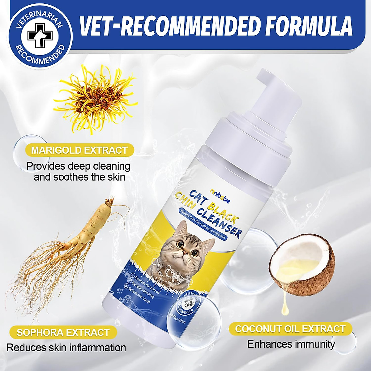 Ninibabie Cat Acne Chin Treatment,Cat Black Seed Cleaner,Improved Skin Health and Black Seed Removal,Updated Cat Ance Brush,Soothes Chin Acne,Oil Control 5.07fl.oz