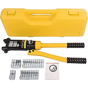 LFGUD 16T Hydraulic Crimping Tool 9 AWG to 600 MCM Battery Cable Crimping Tool 0.87 inch Stroke Hydraulic Lug Crimper Electrical Terminal Crimper with 13 Pairs of Dies