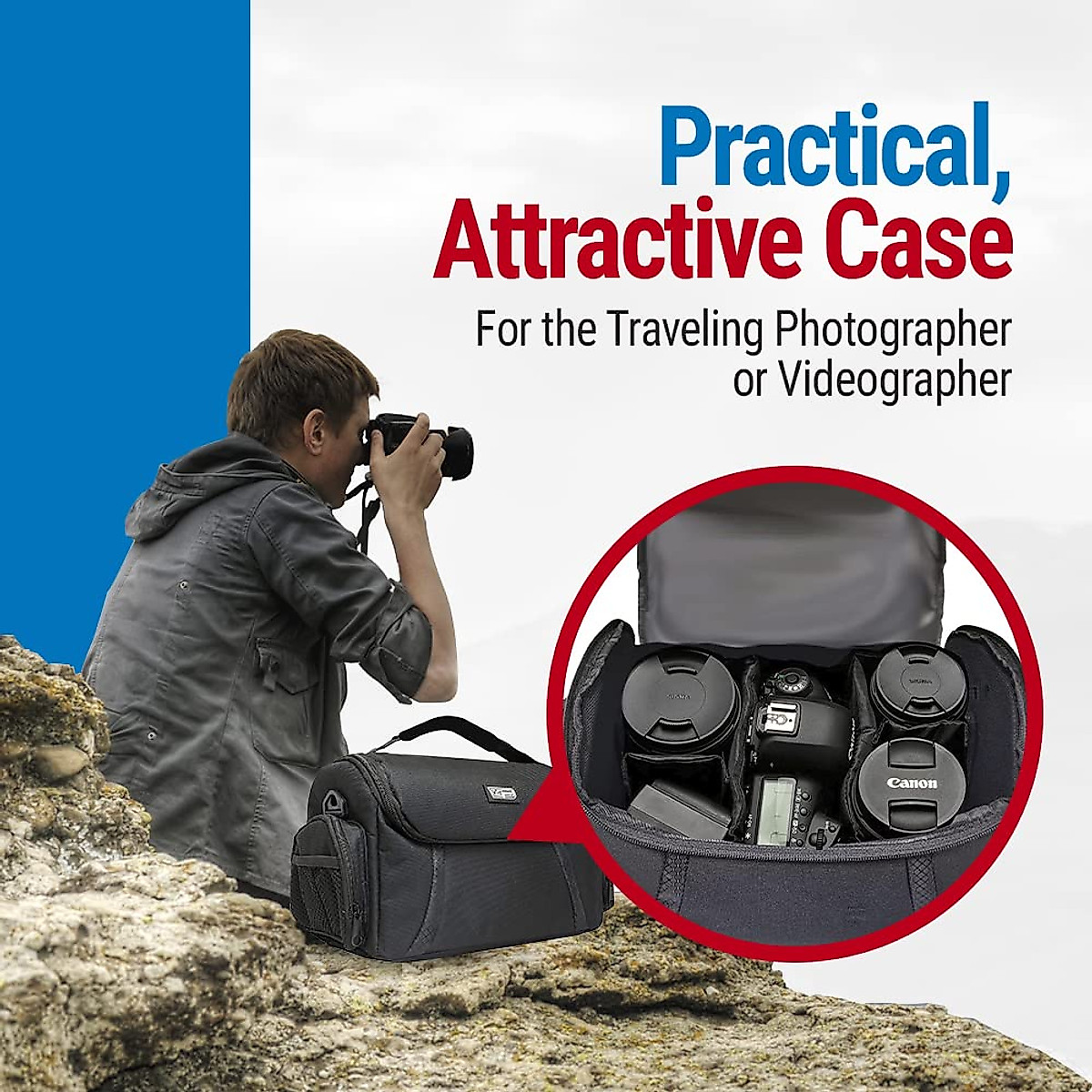 Vidpro DSLR and Video Camera Gadget Bag - Large Protective Case Includes Padded Dividers Handle and Shoulder Strap Compatible with Most Camera Brands Fits 1-2 DSLR Cameras 4 Lenses and Accessories