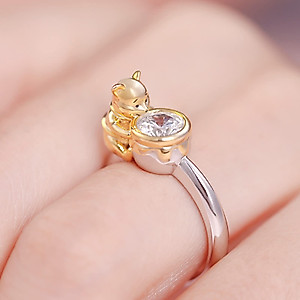 Jeulia "Bear Holding Honey Pot" Round Cut Sterling Silver Ring Fashion Anniversary Promise Engagement Wedding Ring Set for Her With Gift Jewelry Box (Honey Pot, 8)