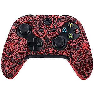 9CDeer Studded Protective Customize Transfer Printing Silicone Cover Skin Sleeve Case + 8 Thumb Grips Analog Caps for Xbox One/S/X Controller Leaves Red Compatible with Official Stereo Headset