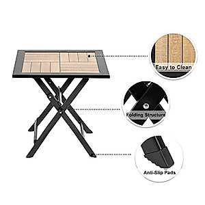 MEMAEMO Small Metal Outdoor Side Table,18” Square Folding Portable Patio End Tables, Mosaic Coffee Tea Bistro Table with Ceramic Tile Top for Living Room,Garden or Yard