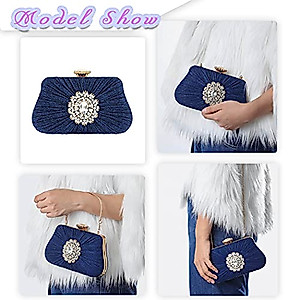 ELABEST Glitter Evening Clutch Bag Bright Rhinestone Handbag Fold Design Crossbody Purse Wedding Cocktail Party Bag for Women and Girls (Blue)