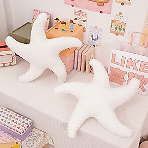 Marble Empire White Starfish Pillow Beach Themed Decorative Throw Pillows Soft Ocean Bedding Coastal Decor for Home Cute Star Shaped Stuffed Animal Plush for Small Couch Bed Bedroom Living Room