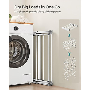 SONGMICS Foldable Clothes Drying Rack, Laundry Drying Rack, Clothes Airer, Steel Frame, 14.6 x 29.5 x 53.2 Inches, Easy Assembly, Indoor Outdoor Use, White ULLR770W01