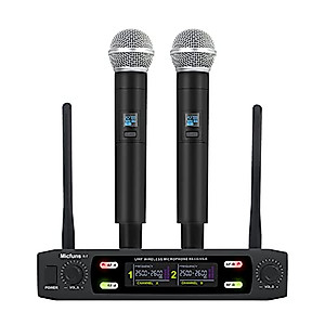 micfuns K7 Professional Wireless 2 Handheld VHF 230-250 MHZ Microphone System 100m distand for Karaoke,Party, Speech