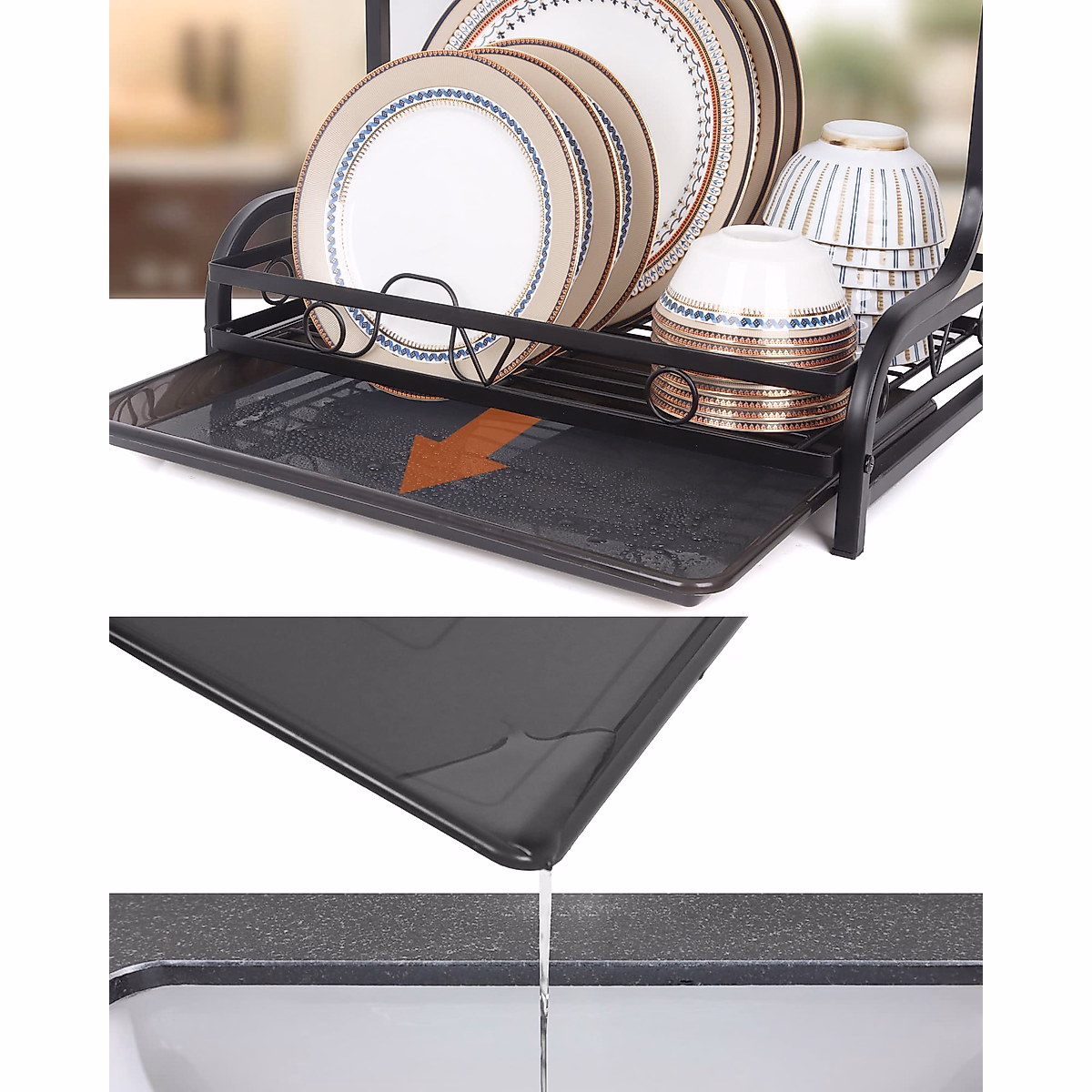 Dish Drying Rack - 3 Tiers Large Size Drainboard Set,Multifunctional Heavy Duty Dish Storage Organizer,Extra Large Capacity Spice Rack,Black,Model:DDR-003,by WEIKER., 17.5x12.5x29.5''