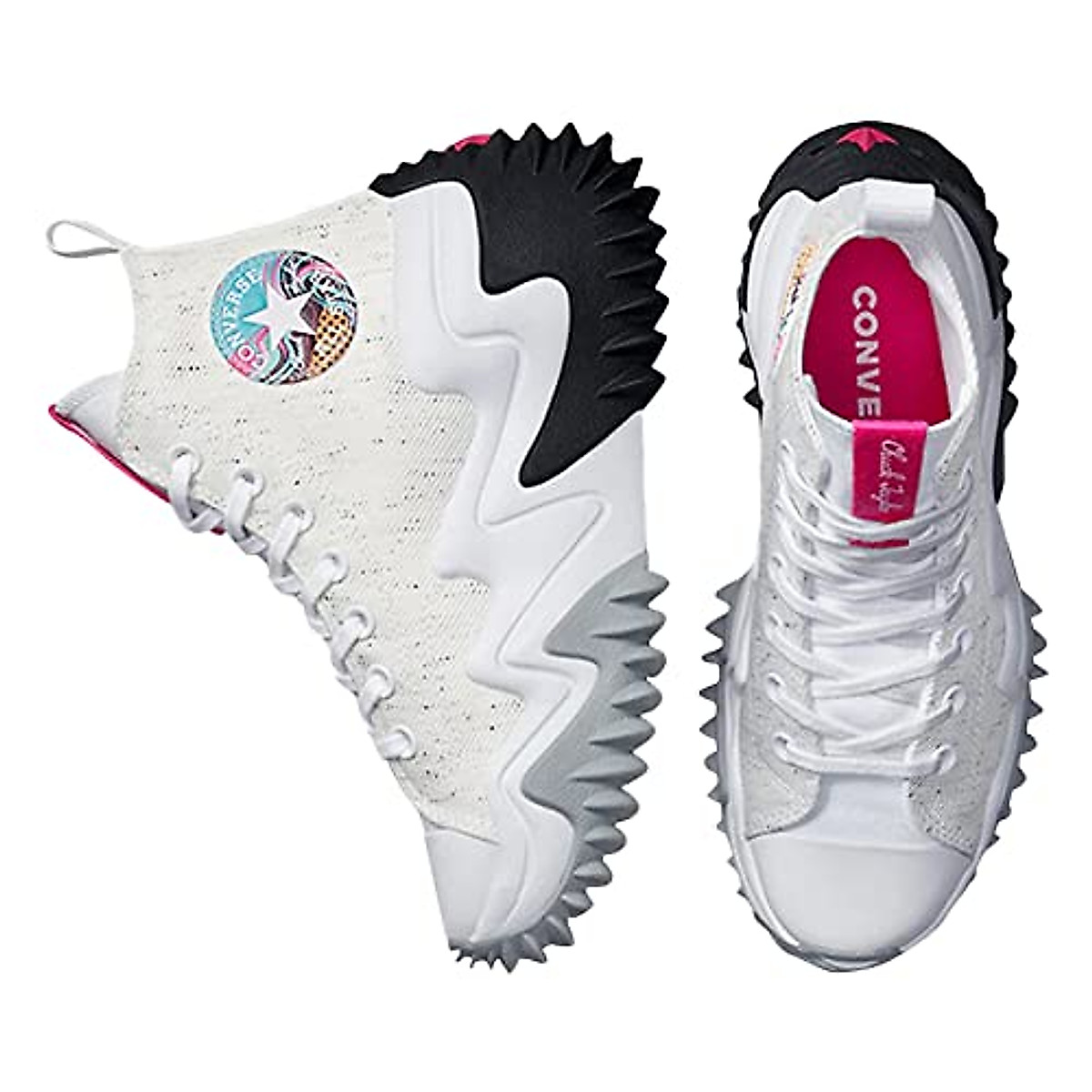 Converse Run Star Unisex Kids Shoes Motion Platform Trainers (White PRIMEPINK Black, Numeric_6_Point_5)