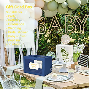 1 Pack Navy Blue Card Box for Party, Transparent Gift Cards Receiving Box Wedding Card Box Money Box for Birthday, Bridal or Baby Showers, Retirement, Anniversary, Graduation, Raffle Ticket Box
