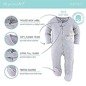 The Peanutshell Footed Baby Sleepers for Girls, Purple Woodland Animals, 3 Pack Set (9M)
