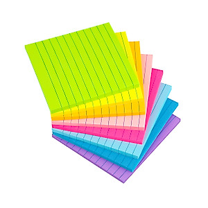 (8 Pack) Lined Sticky Notes 4x4 Bright Stickies Colorful Super Sticking Power Memo Pads, 8 Colors, Strong Adhesive