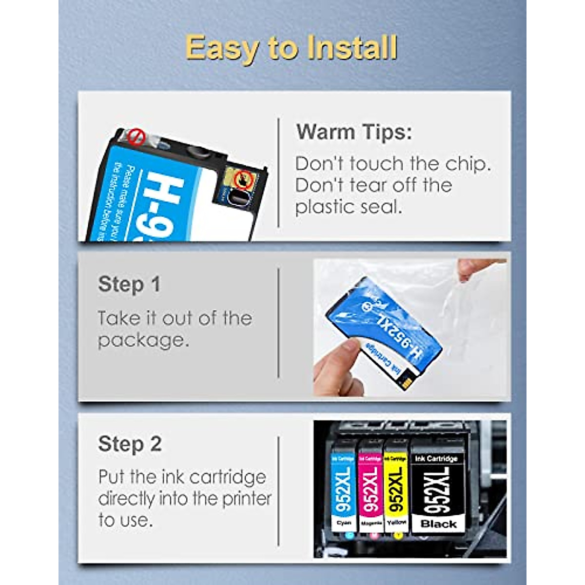 Remanufactured Ink Cartridges Replacement for HP 952 XL 952XL (Black Cyan Magenta Yellow 4-Pack) with No Block Version Chips