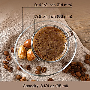 Volarium Espresso Cups with Saucers, Demitasse Clear Glass Drinkware, Set of 6 Cups and 6 Saucers for Turkish Coffee, Tea and Espresso Lover