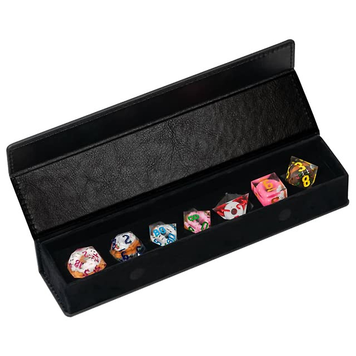 Donut Sharp DND Dice Set with Leather Dice Box | for Dungeons and Dragons, D&D, Sharp Edge, D20 Polyhedral Resin Dice, Dungeons and Dragons Gifts, Accessories