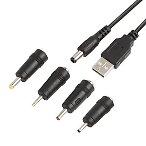 DC Plugs for Small Electronics and Devices Universal 5.5X2.1mm Jack to 4 Plugs 4.0X1.7mm, 3.5X1.35mm, 3.0X1.1mm, 2.5X0.7mm with 1x Cable 5.5X2.1mm to USB (4 Tips +1 Cable),3FT