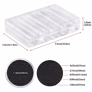 SPLF 100 Pieces 30mm Coin Capsules and 5 Sizes (17/20/25/27/30mm) Protect Gasket Coin Holder Case with Plastic Storage Organizer Box for Coin Collection Supplies