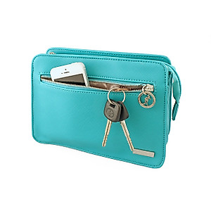 Pouchee Avi Vegan Leather Purse Organizer that doubles as a Clutch and Cross Body Bag (Coral/Cream)