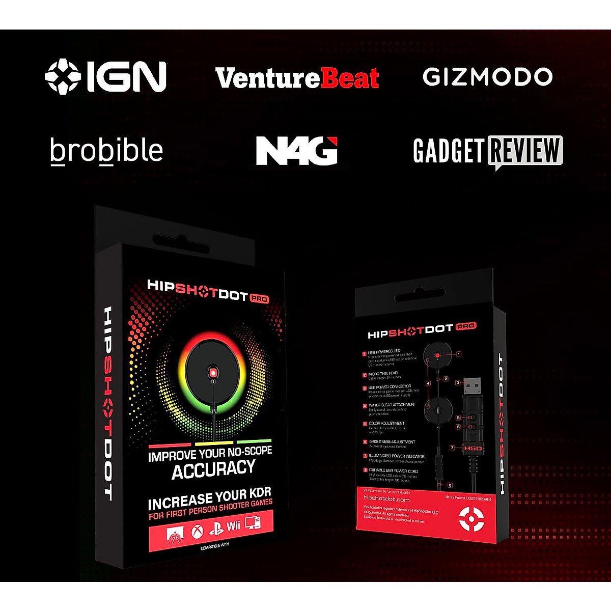 PRO Color and Brightness Control Dot LED Aim Assist Mod for Gaming TV Compatible with Xbox, Playstation, Nintendo and PC - Works with All Shooter Video Games and FPS or TPS