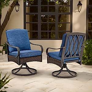 EROMMY Patio Dining Chairs Set of 4, Outdoor Swivel Rocker Patio Chairs with Cushion, Wicker Patio Chairs for Garden, Backyard, Balcony, Blue