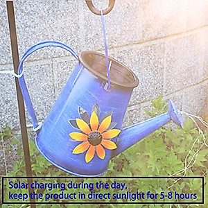 Blue Solar Watering Can with Light,Solar Powered Waterfall Lights 1 Pack 60 LED(Includes Shepherd Hook) for Garden,Yard, Path, Christmas Holiday Decoration
