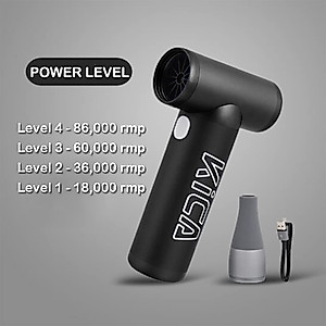 KiCA JetFan KC1 Compressed AirCan Substitute Air Duster Blower,86000 RPM Electric Air Can for ComputerKeyboard Cleaning,Hair Drying,Camping,Outdoors,Car,Rechargable,10WFast Charging,4 Speed,Black