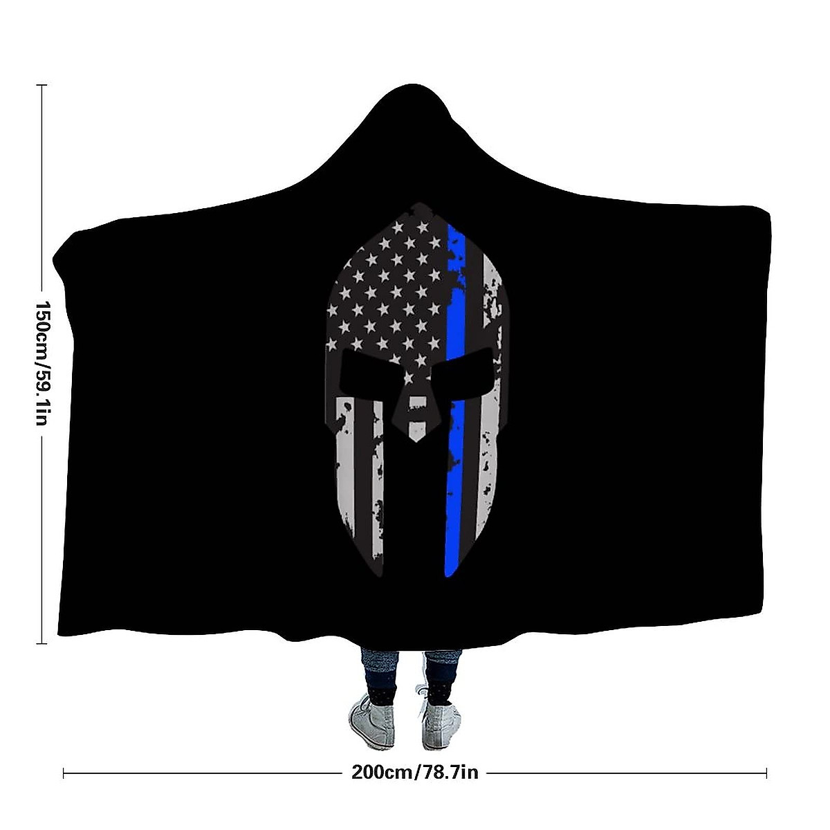 Police Thin Line Flag Spartan Wearable Hooded Blanket Soft Cloak for Watch Tv Sofa Bed Napping 60"x80"