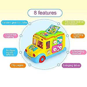 Luwsldirr Kids Cartoon Sound Light School Bus Kids Preschool Interactive Educational School Bus#