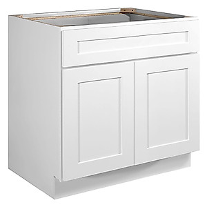 Brookings Shaker Unassembled Sink Base Kitchen Cabinet SB30, 33 W x 24 D x 34.5 H, Painted White, Solid Wood, Design House, 561480