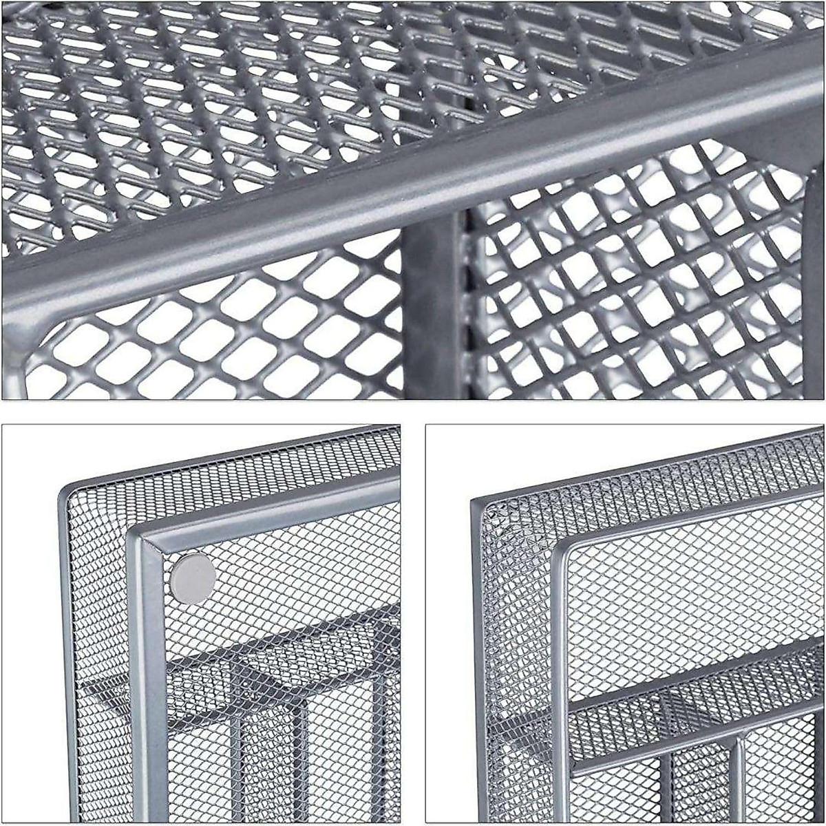 titivate Kitchen Cutlery Tray with 5 Compartments Storage, Utensil Drawer Organizer Mesh Flatware Silverware Holder for Forks/Knives/Spoons (Silver 2 Pack)