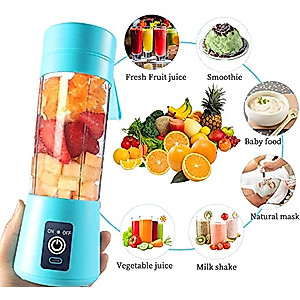 Portable Blender, Personal Blender for Shakes and Smoothies, Blender shake Smoothie for Kitchen Personal Size Blenders with Rechargeable USB, 380Ml Traveling Fruit Veggie Juicer Cup With 6 Blades (Blue)