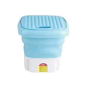 Mini Portable Washing Machine, Foldable Small Washer Bucket Type Dehydrator 3Modes Deep Cleaning Half Automatic Wash Spin Dry Drainage Pipe for Baby Clothes Underwear Items US Plug 110V-240V(Blue)