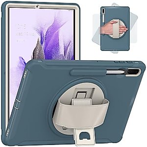 Junfire Galaxy Tab S8 Plus Protective Cover Case, Samsung Galaxy Tab S7 FE/S7 Plus 12.4" Shockproof Rugged Case with Hand Strap/Pencil Holder/Kickstand 2022/2020-Cronflower Blue